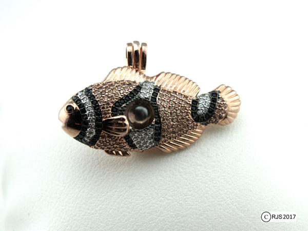 Clownfish Pearl Cage Necklace Rose Gold Fish Locket Charm Holds Beads ...