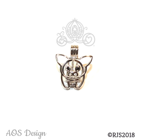 Teacup Pig Pearl Cage Necklace Piglet Baby Pig Silver Plated Locket Ch ...