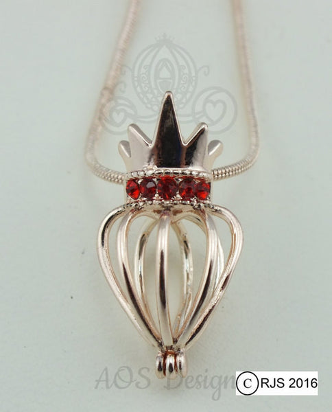 Ruby Crown Pearl Cage Necklace Rose Gold Plated Crown Princess Tiara Q ...