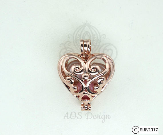 Scroll Work Heart Rose Gold Plated Pick A Pearl Cage Fairy Multi Pearl ...