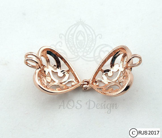 Scroll Work Heart Rose Gold Plated Pick A Pearl Cage Fairy Multi Pearl ...